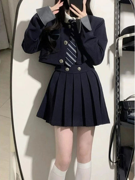 Yipinpay Preppy Style Korea Fashion 2 Piece Set Woman Casual Short Coa ...